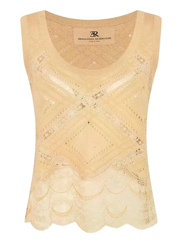 Ermanno Scervino Lace-trimmed Pointelle-knit Sleeveless Top - Neutrals
