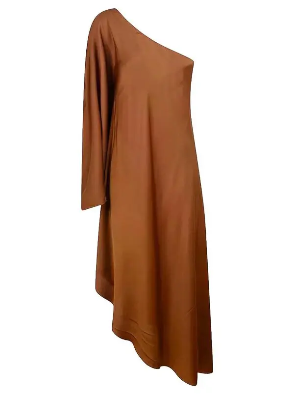 NOUVELLE SILK95FIVE One-shoulder Asymmetric Dress - Brown