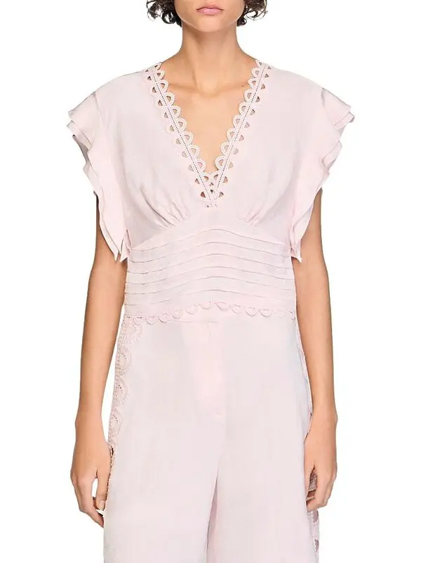 Sandro Floral Jacquard Crop Top - Pink