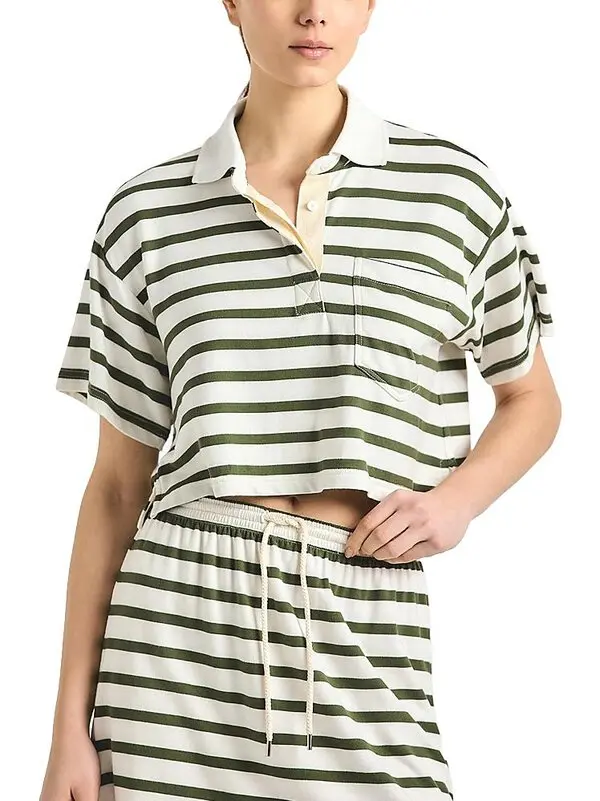 Derek Lam 10 Crosby Indira Striped Polo Shirt - White/fatigue