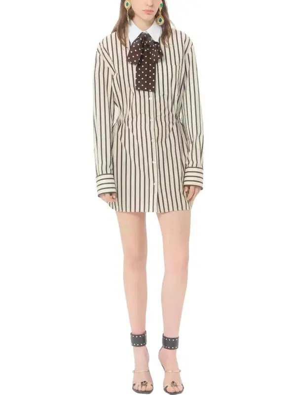 Valentino Garavani Printed Striped Poplin Short Dress - Neutrals