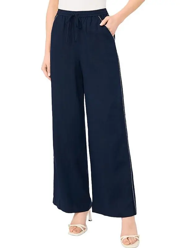 CECE DUPRAZ Drawstring Whipstitched Wide Leg Pants - Classic Navy