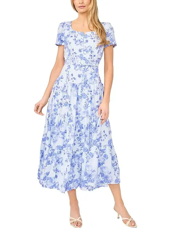 CECE DUPRAZ Short Sleeve Floral Print Midi Dress - Fresh Lavender