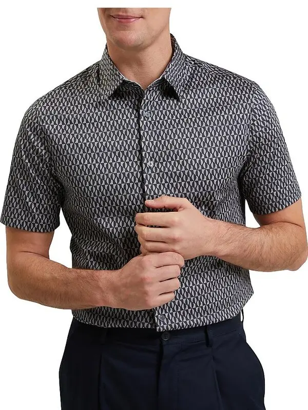 Ted Baker London Cambay Geometric Leaf Print Short Sleeve Shirt - Navy