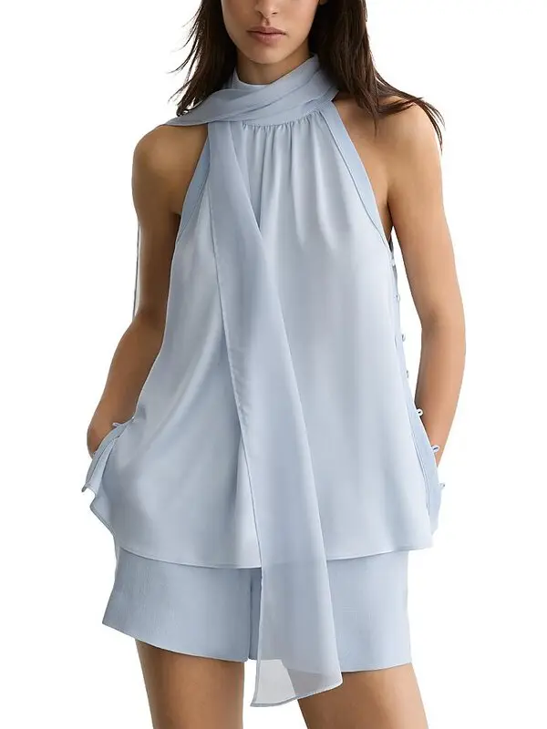 REISS Andrea Chiffon Scarf Top - Blue