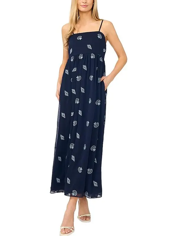 CECE DUPRAZ Embroidered Seashell Maxi Dress - Classic Navy