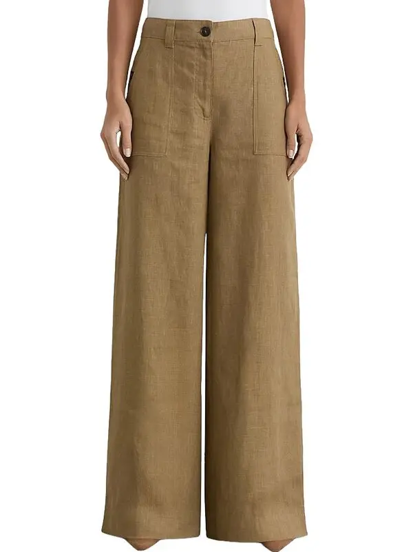 REISS Ashby Wide Leg Linen Pants - Light Khaki