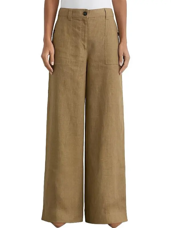 REISS Petite Ashby Wide Leg Linen Pants - Light Khaki