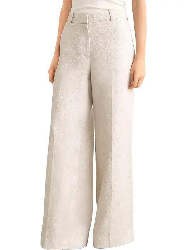 REISS Nolan Wide Leg Linen Blend Pants - Neutral