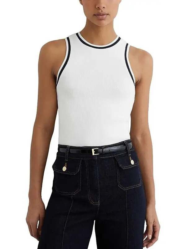 REISS Contrast Trim Vest - White/navy