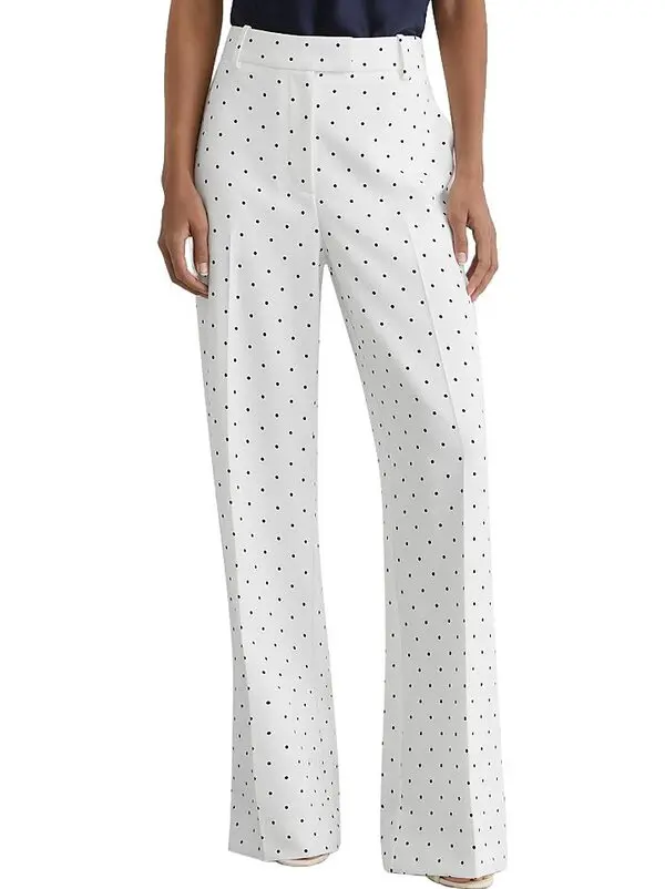 REISS Polka Dot Wide Leg Pants - White/navy