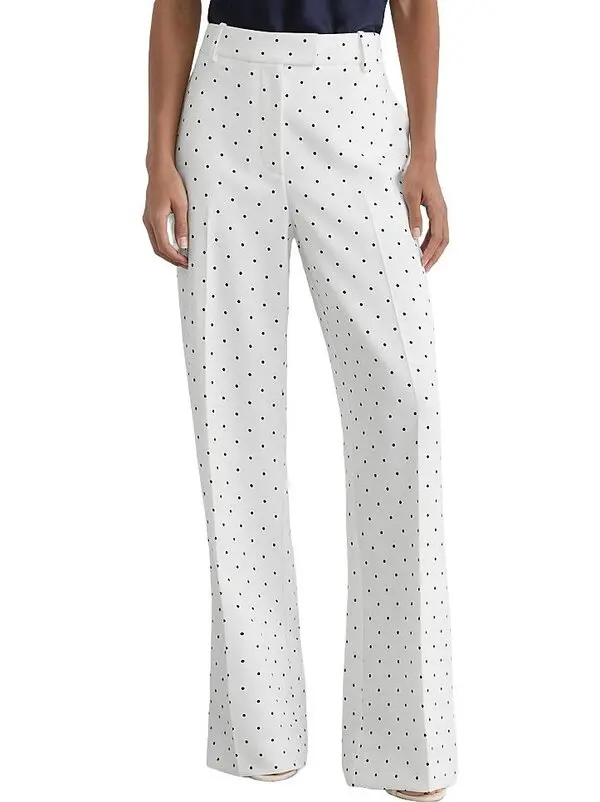 REISS Petite Beatrix Polka Dot Wide Leg Pants - White/navy