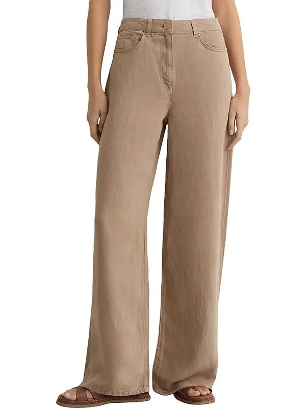REISS Petite Carmen Wide Leg Pants - Brown