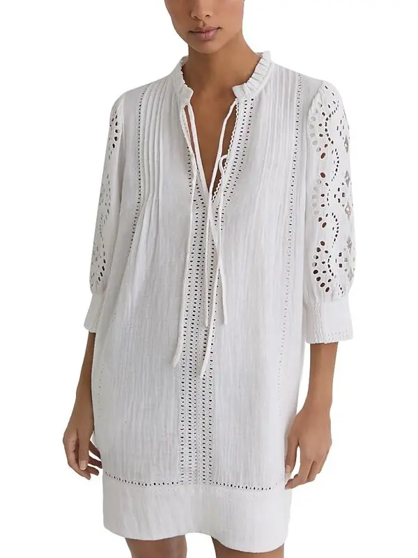 REISS Gia Cheesecloth Resort Dress - Ivory