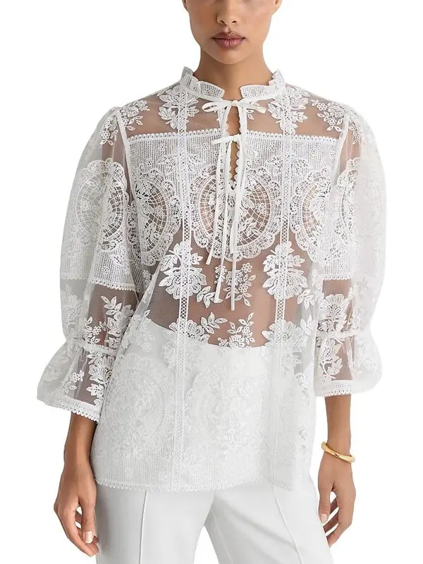 REISS Demi Lace Shirt - Ivory