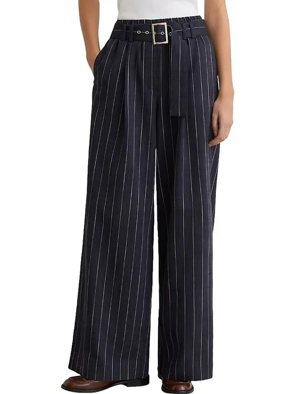 REISS Petites Rae Tailored Striped Trousers - Navy