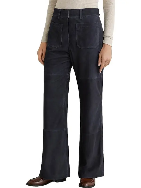 REISS Priya High Rise Suede Pants - Navy
