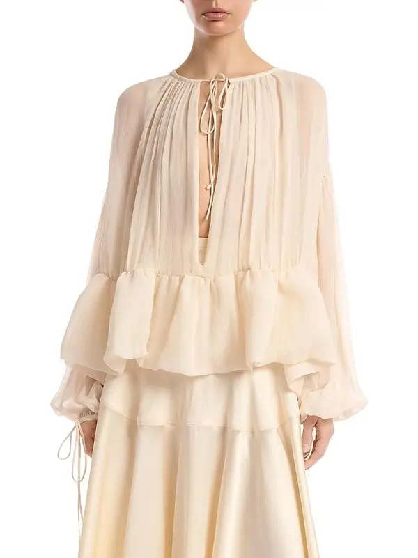 LIBEROWE Peplum Silk Blouse - Blush