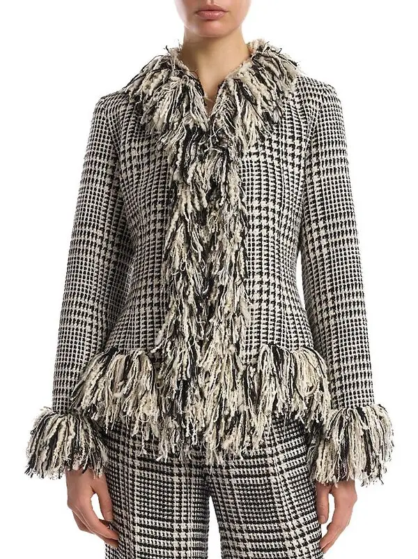 LIBEROWE Textured Fringe Banker Jacket - Black White