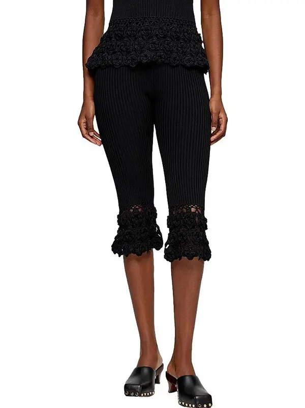 GANNI Crochet Cropped Knit Pants - Black