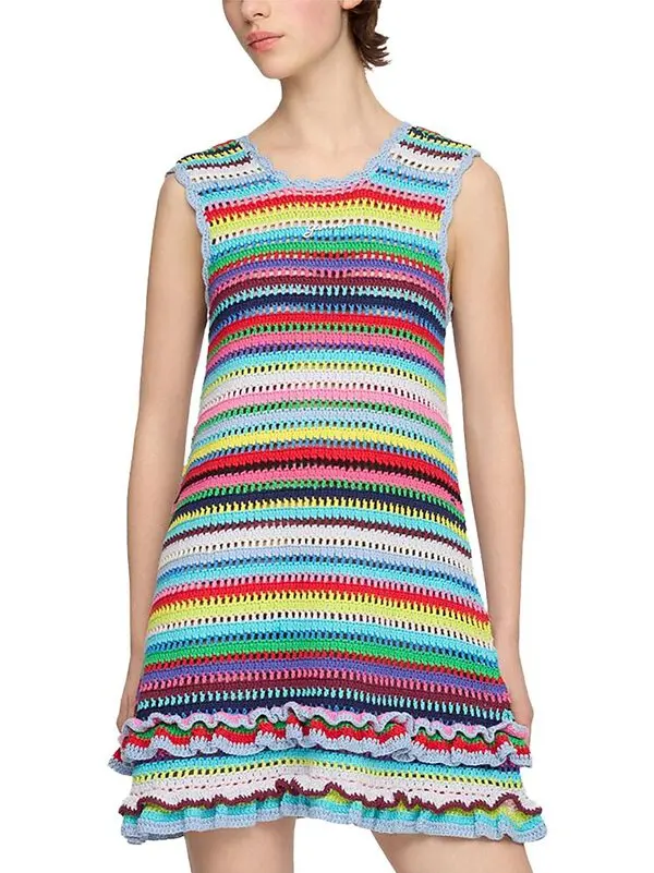 GANNI Striped Crochet Dress - Multicolour