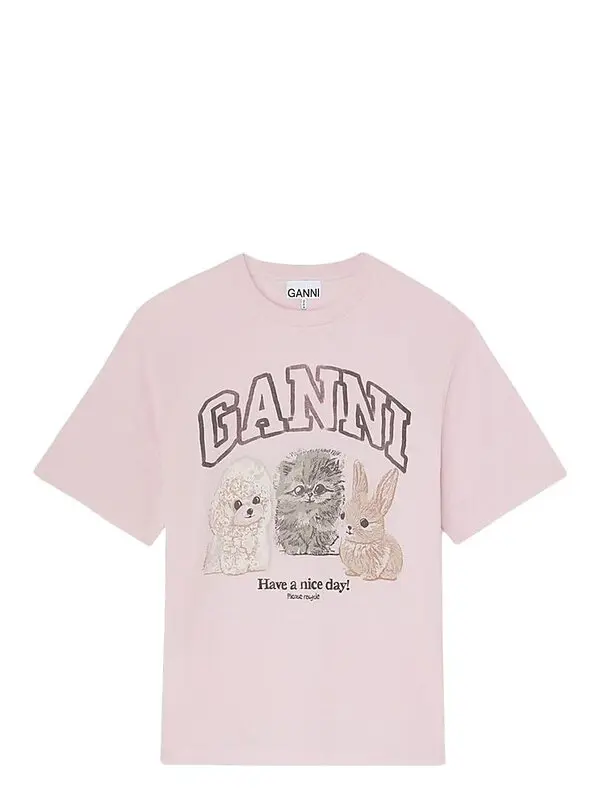 GANNI Animal Graphic Print T-shirt - Chalk Pink