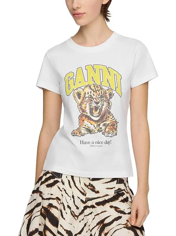 GANNI Graphic Tiger Print Cotton T-shirt - Bright White