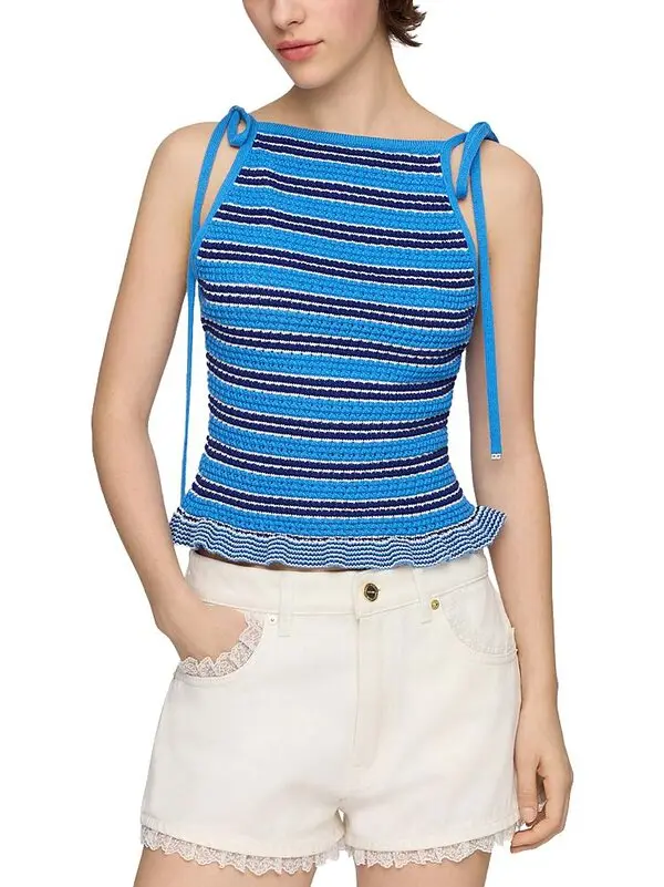 GANNI Striped Cotton Pointelle Top - Marina