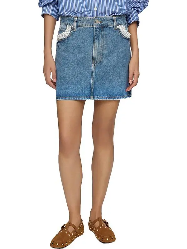 GANNI Denim Lace Trim Skirt - Dark Blue