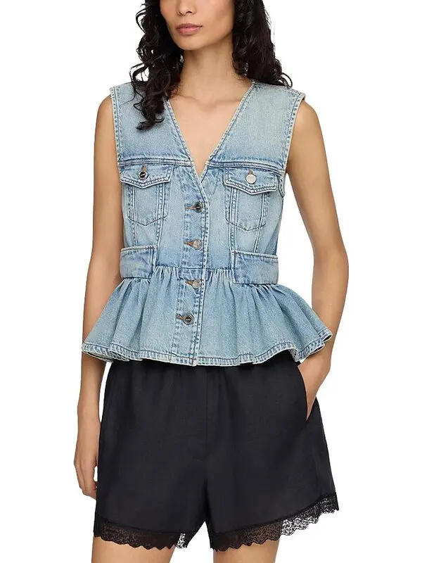 GANNI Linen Lace Trim Shorts - Black