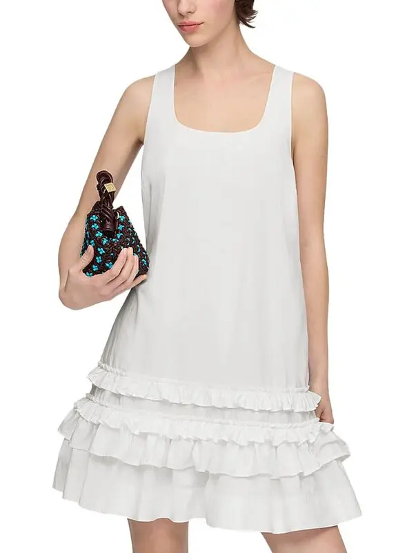 GANNI Tiered Ruffled Cotton Dress - Bright White