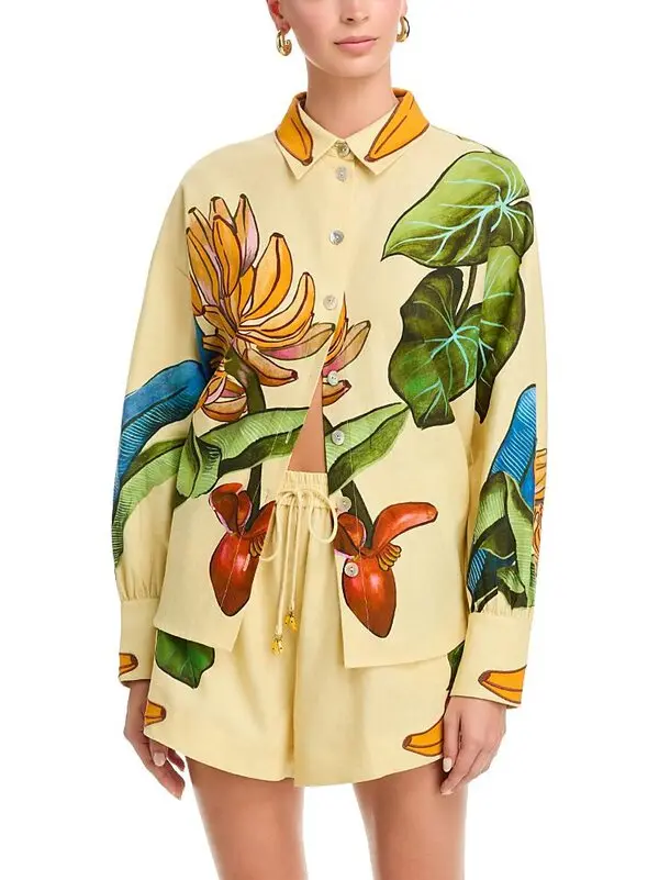 Farm Rio Printed Linen Blend Shirt - Banana Grapes