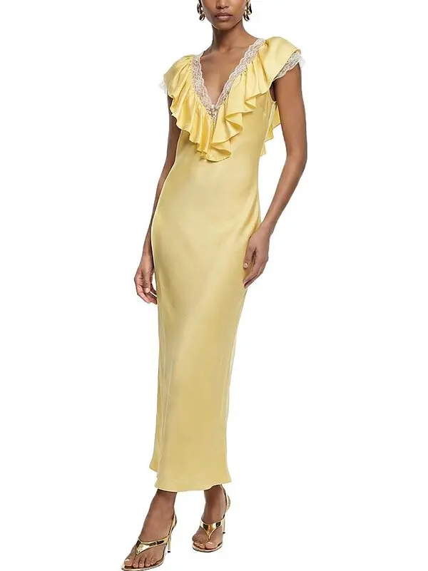 Ronny Kobo Gracie Ruffled Silk Blend Dress - Citrine