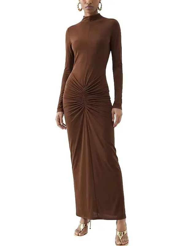 Ronny Kobo Scorpio Mock Neck Ruched Maxi Dress - Brown