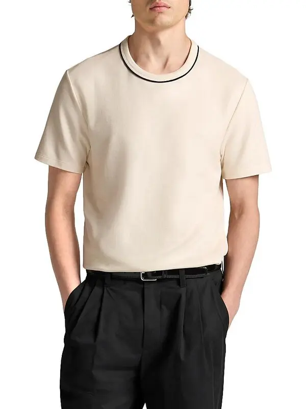 Vince Tipped Pima Pique Short Sleeve Crewneck Tee - Blanco