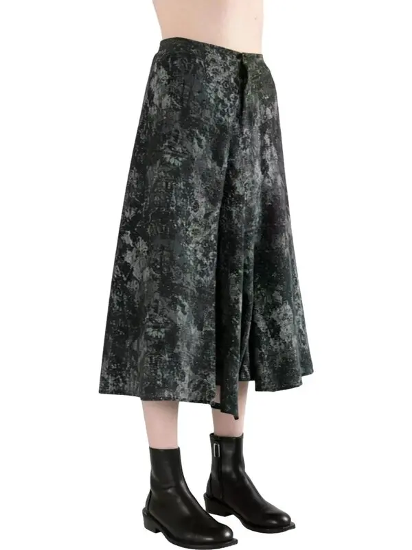 Y’s Abstract Print Asymmetric Hem Trousers - Grey