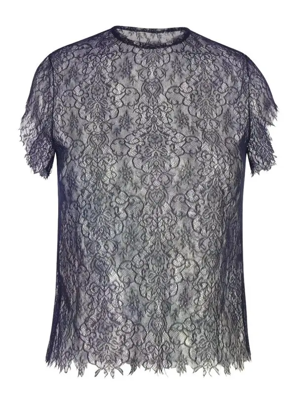 PAULINE DUJANCOURT Lace-embroidered Sheer T-shirt - Blue