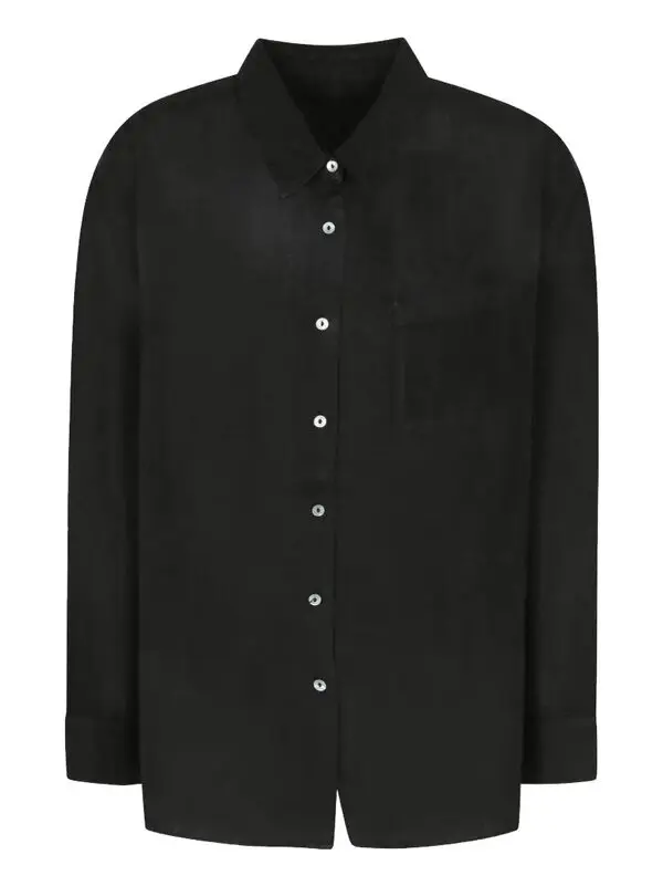 120% Lino Chest-pocket Button-up Shirt - Black