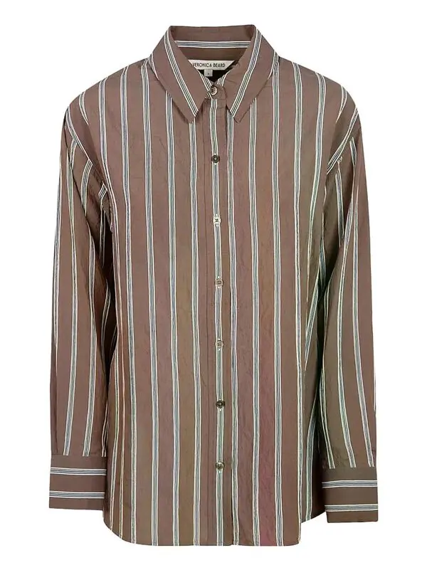 Veronica Beard Striped Long-sleeve Shirt - Brown