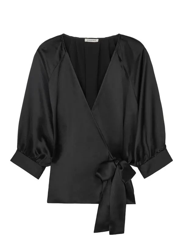 BY MALENE BIRGER Pacey Satin Wrap Blouse - Black