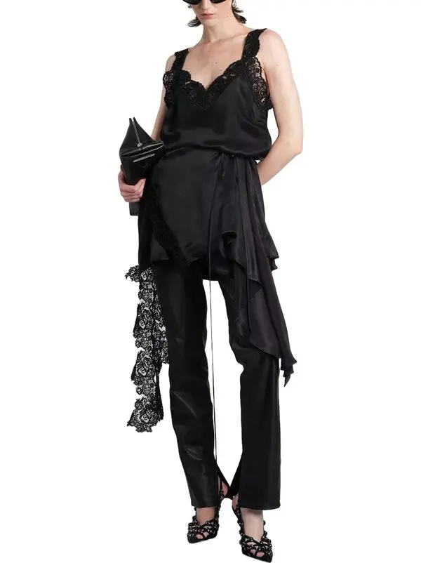 ANGELICA MONTINI V-neck Asymmetric Mini Dress With Lace Trim - Black