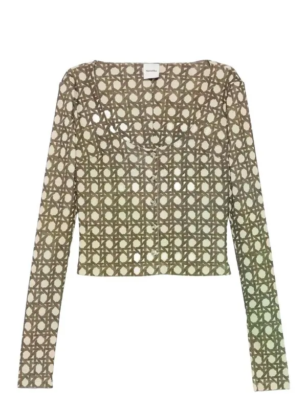 Nanushka Cropped Geometric-print Cardigan - Neutrals