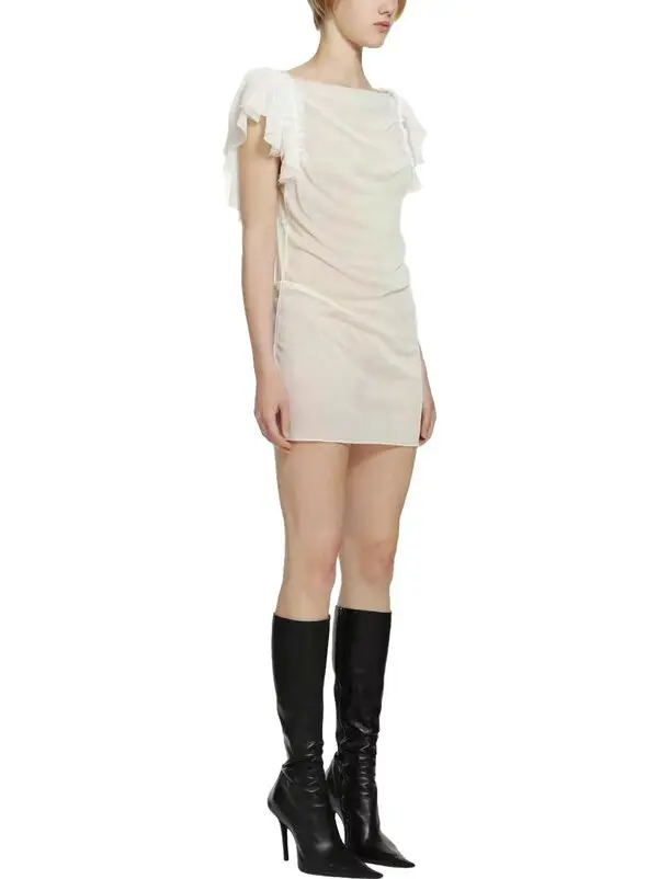 DAISY Ruffled Sleeve Draped Mini Dress - White