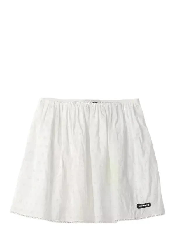 Miu Miu Slubbed Eyelet Poplin Skirt - White