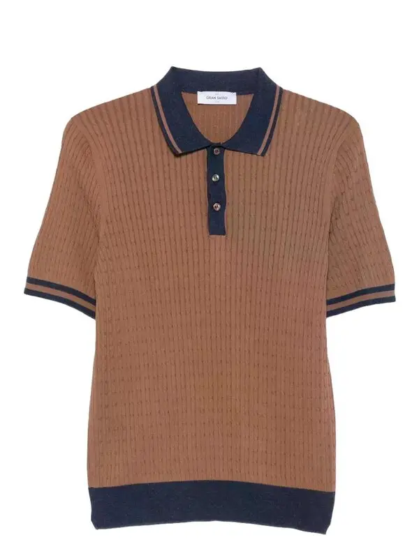 GRAN SASSO Cable-knit Polo Shirt - Brown