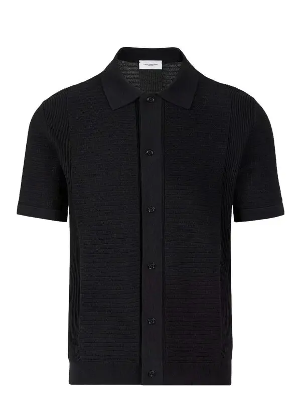 PAOLO PECORA Textured-knit Short-sleeve Shirt - Black