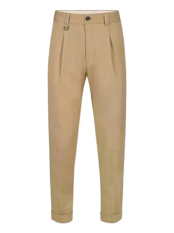 PAOLO PECORA Pleated Turn-up Trousers - Neutrals