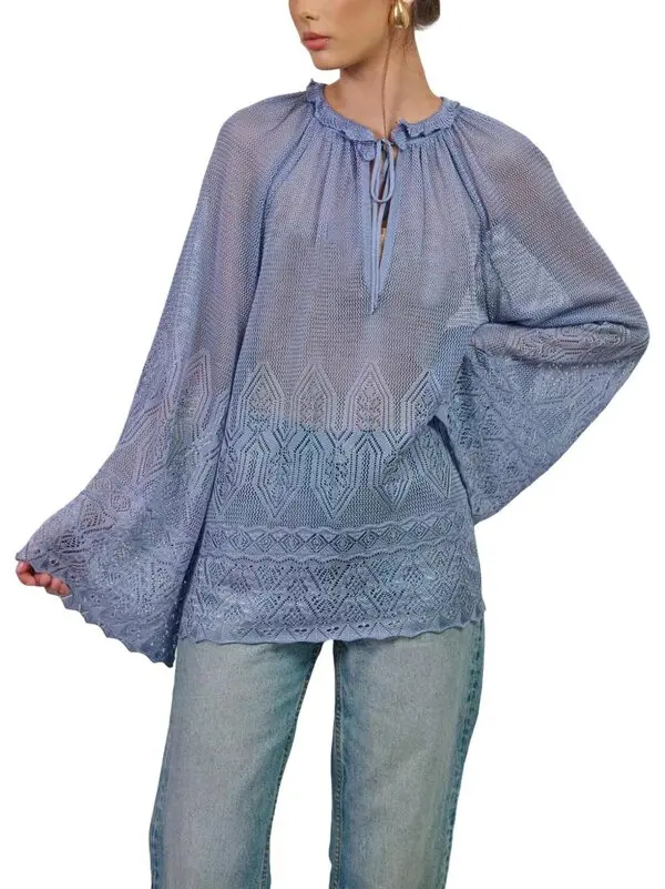 CECILIA PRADO Crochet-knit Ruffled Blouse - Blue