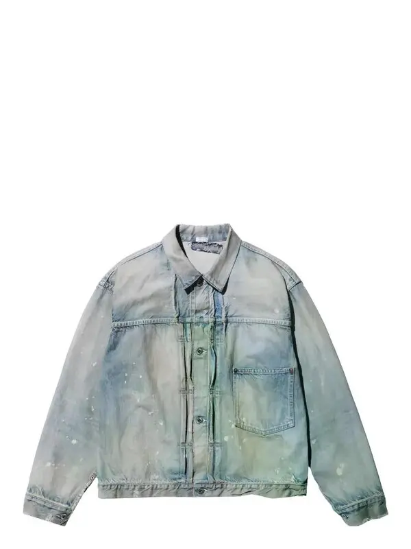 A.PRESSE Bleached Effect Pleated Denim Jacket - Blue