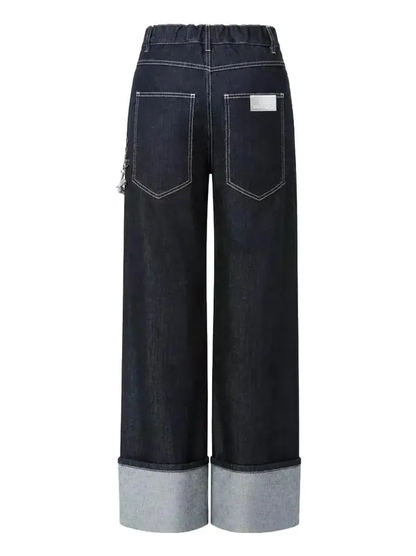 CIRCUS HOTEL Chain Detail Turn-up Jeans - Blue